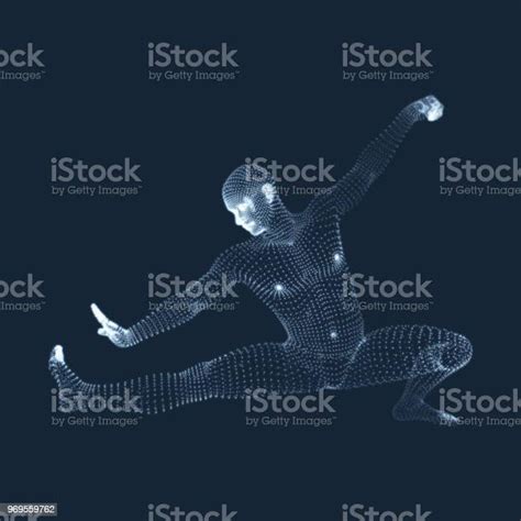 Kickbox 파이터 높은 킥을 실행을 준비 하 고입니다 피트 니스 스포츠 교육과 무술 개념 남자 인체 3d 모델입니다 디자인 요소입니다 벡터 일러스트입니다 3차원 형태에