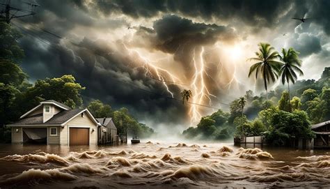 Catastrophic Natural Disaster Flood Scene Premium Ai Generated Image