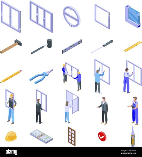 Window Installation Icons Set Isometric Set Of Window Installation