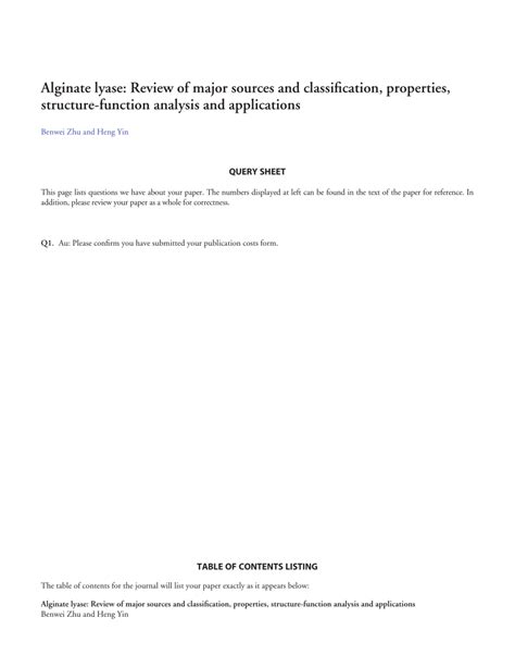 Pdf Alginate Lyase Review Of Major Sources And Classification