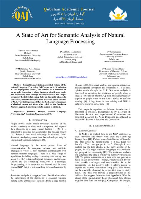 Pdf A State Of Art For Semantic Analysis Of Natural Language Processing