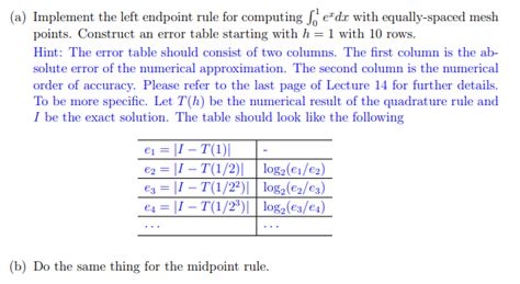 A Implement The Left Endpoint Rule For Computing