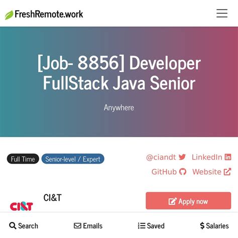📢 Ciandt Is Hiring A Job 8856 Developer Fullstack Java Senior R