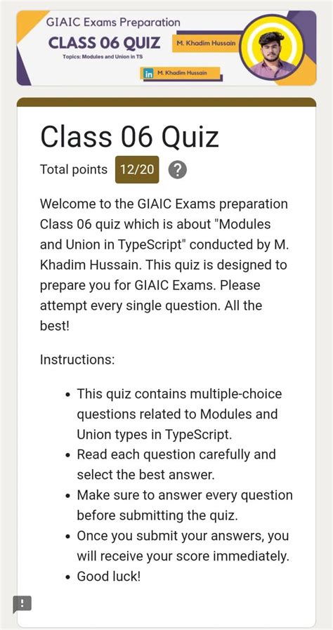 umm e hani on linkedin quiztime typescript practicequiz