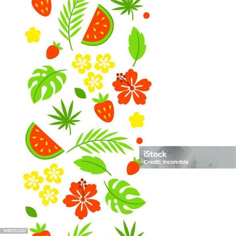 여름 식물과 패턴입니다 아름 다운 열대 자연 꽃 과일과 나뭇잎입니다 꽃 식물에 대한 스톡 벡터 아트 및 기타 이미지 꽃 식물 딸기 여름 Istock