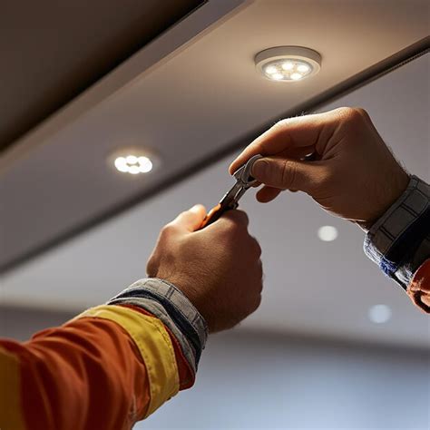 Electrician Installing LED Lighting Closeup Of Hands And Tools Premium AI Generated Image