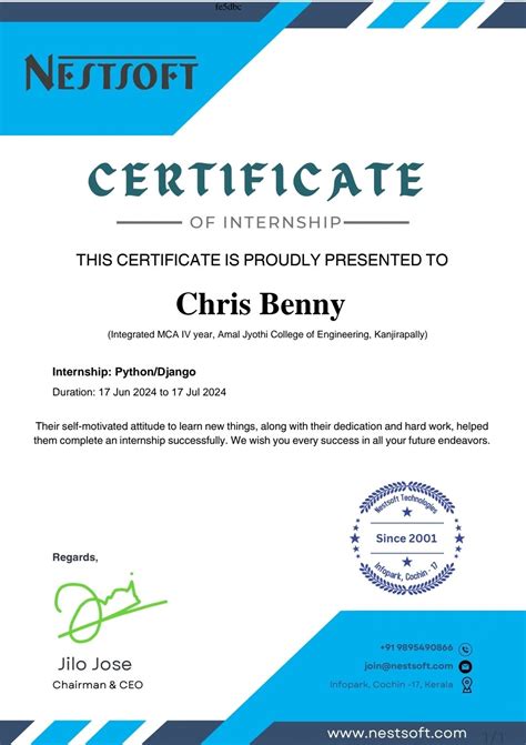 Chris Benny On Linkedin Python Django Internshipachievement