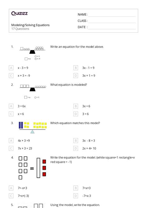 50 Algebraic Modeling Worksheets For 8th Grade On Quizizz Free