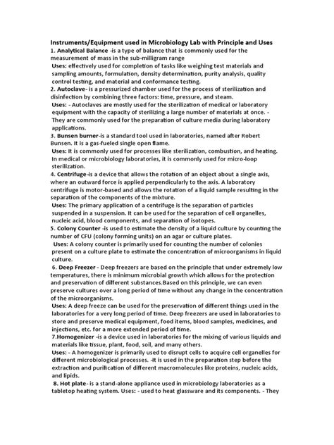 Instruments Equipment Used In Microbiology Lab With Principle And Uses Pdf Ph
