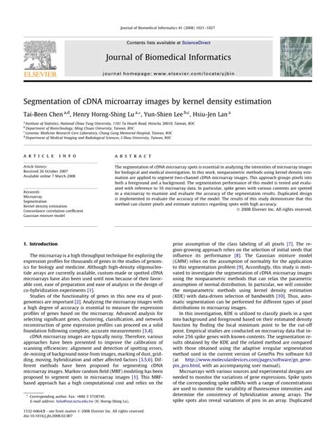 Pdf Segmentation Of Cdna Microarray Images By Kernel Density Estimation