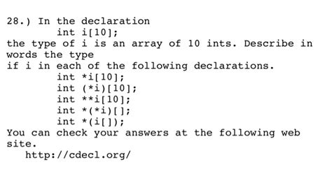 Solved 28 In The Declaration Int I 10 The Type Of I Is