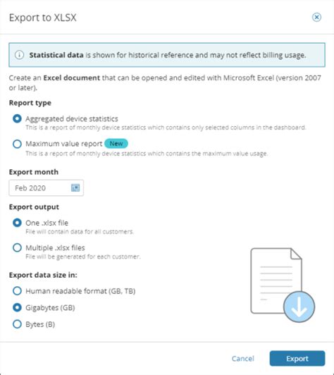 data export in management console