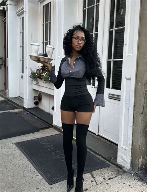 Black Waitress Outfit Thigh High Boots Outfit Aesthetic Shorts And