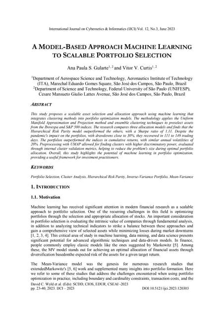 a model based approach machine learning to scalable portfolio selection pdf