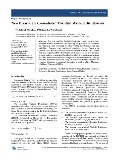 Pdf New Bivariate Exponentiated Modified Weibull Distribution