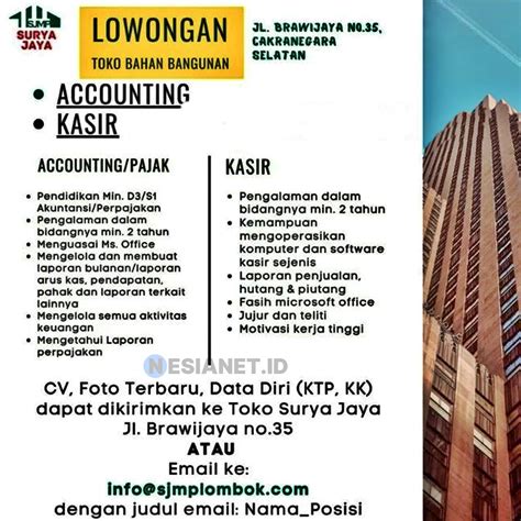 Lowongan Kerja Surya Jaya Bangunan Cakranegara Mataram Lombok Ntb