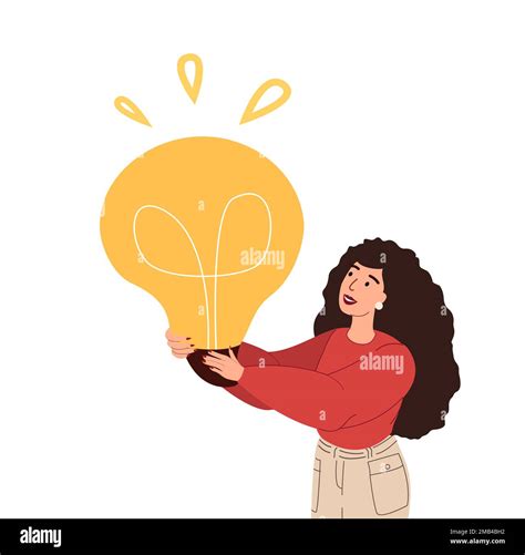 Business Idea Concept Smilling Employee With Lightbulb Creative Woman Finding Solution Answer At