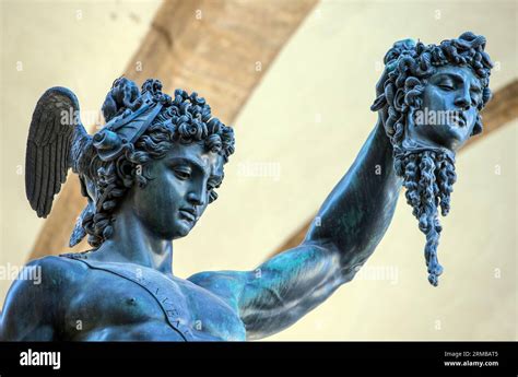 Perseus With The Head Of Medusa Statue Bronze Sculpture Made By Benvenuto Cellini In The Period