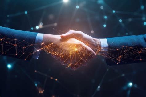 Handshake Symbolizing Partnership And Collaboration Representing Digital Connections And