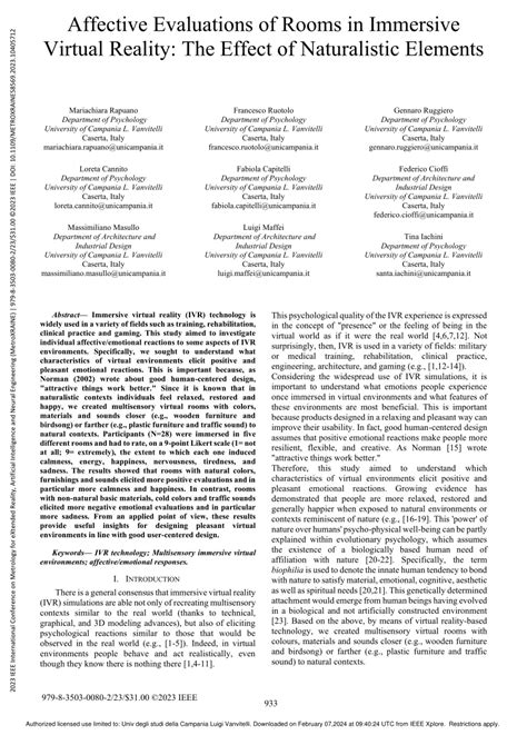 Pdf Affective Evaluations Of Rooms In Immersive Virtual Reality The Effect Of Naturalistic