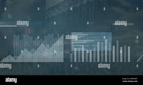 image of graphs and charts processing data over computer server stock