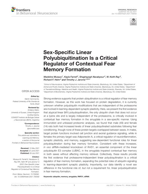 Pdf Sex Specific Linear Polyubiquitination Is A Critical Regulator Of