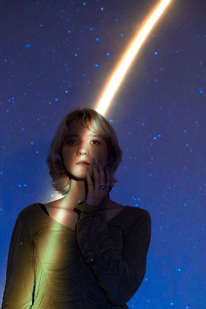 Free Photo Portrait Of Woman With Universe Projection Texture