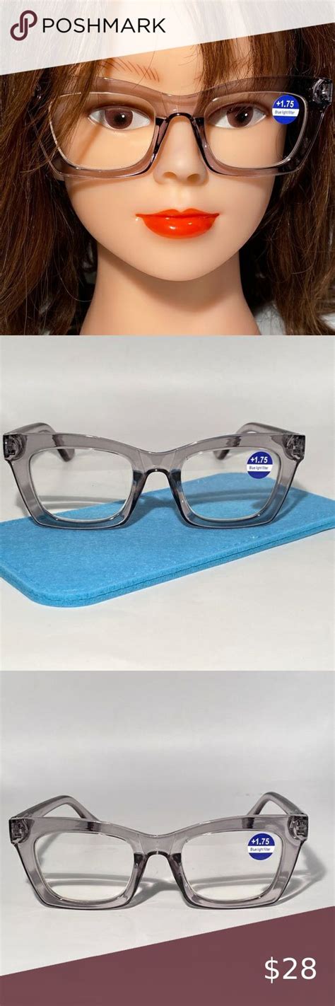1286 Gretchen Reading Glasses 175 Square Clear Gray Frames Oversize