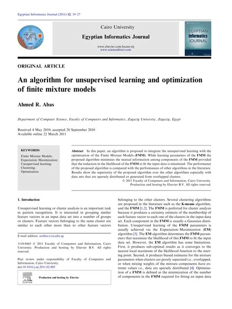 PDF An Algorithm For Unsupervised Learning And Optimization Of Finite Mixture Models