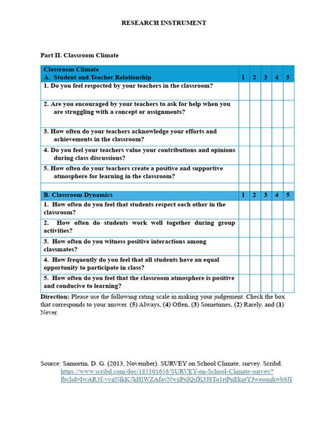 Classroom Climate Survey Questionnaire 2 0 Pdf