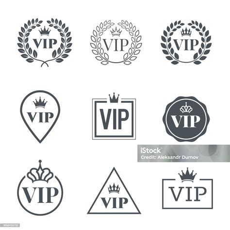Vip 레이블 설정 합니다 독점의 상징입니다 크라운 프레임 및 월계관 화 환으로 Vip 아이콘 럭셔리 프리미엄 배지입니다 디자인에 대 한 장식 요소입니다 벡터 Eps 10