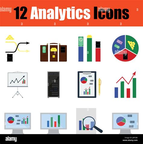 Flat Design Analytics Icon Set In Ui Colors Vector Illustration Stock