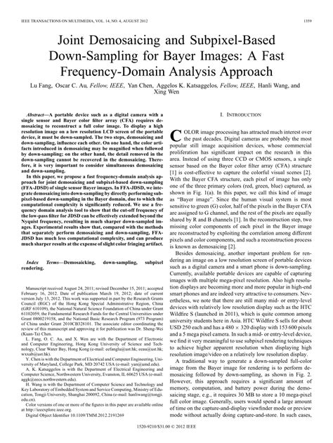 Pdf Joint Demosaicing And Subpixel Based Down Sampling For Bayer Images A Fast Frequency