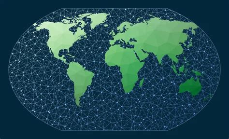 Communications Map Of The World Eckert 4 Projection Green Low Poly World Map With Network Stock
