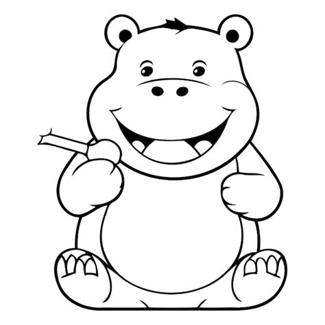 Милый гиппопотам мультфильмный персонаж Векторная иллюстрация на белом фоне Премиум векторы