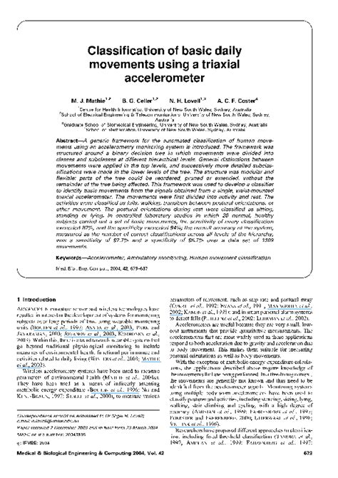 Pdf Classification Of Basic Daily Movements Using A Triaxial Accelerometer