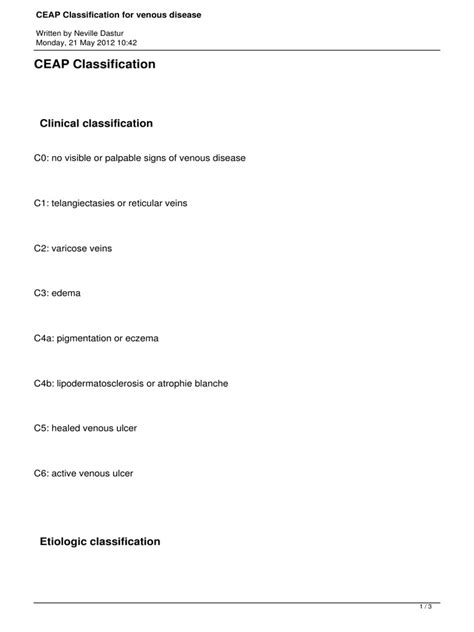 Ceap Classification For Venous Disease Cutaneous Conditions Circulatory System