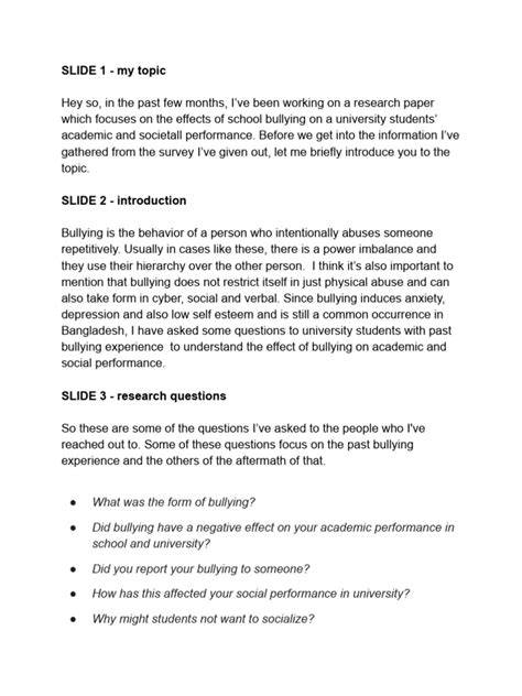 English Presentaion Slide Script Pdf Bullying Interpersonal Relationships