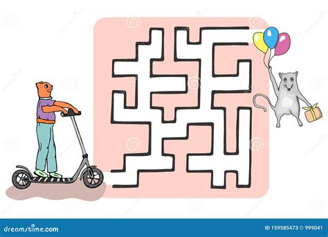 Maze With Cat And Mouse Eps10 Vector Illustration Hand Drawing Stock Vector Illustration Of