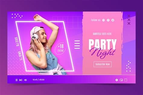 나이트클럽 및 나이트라이프 파티 Youtube 썸네일 프리미엄 벡터