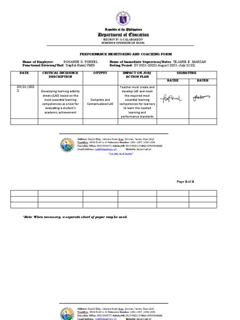 Performance Monitoring And Coaching Form Pdf