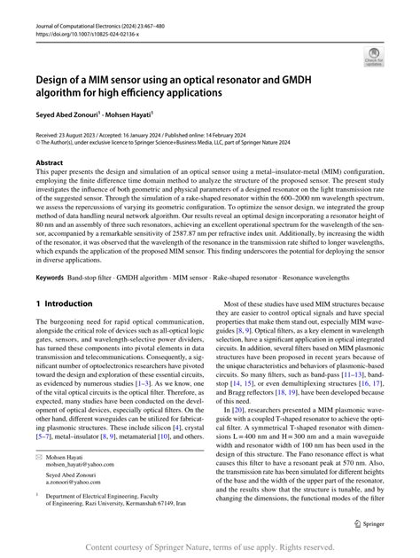 Design Of A Mim Sensor Using An Optical Resonator And Gmdh Algorithm