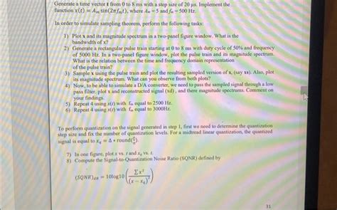 Solved Generate A Time Vector T From To Ms With A Step Chegg Com