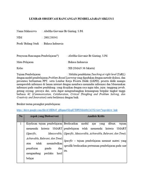 01 05 6 B4 4 Unggah Lk 3 Lembar Observasi Rancangan Dan Perangkat Pembelajaran Siklus 1