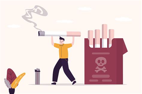 중독에 걸린 불행한 흡연자 젊은 성인은 무거운 거대한 담배를 가지고 있습니다 건강에 해로운 습관 마약 의존 개념 남자는 흡연 생활 방식을 포기하지 않습니다 건강하지 못한