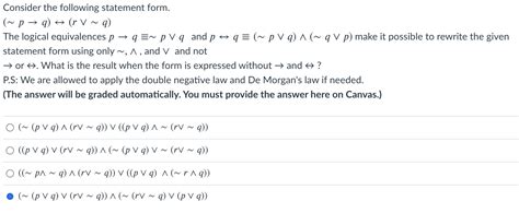 Solved Consider The Following Statement Form P Q R V Chegg Com