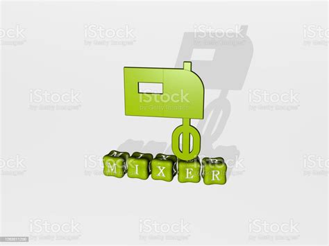 믹서의 3d 그래픽 이미지와 상단 관점에서 금속 입방 문자로 만든 텍스트와 함께 개념 프리젠 테이션 및 슬라이드 쇼에 탁월합니다