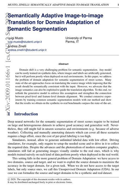 Pdf Semantically Adaptive Image To Image Translation For Domain Adaptation Of Semantic