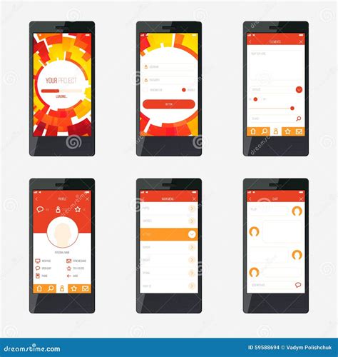 Template Mobile Application Interface Design Stock Vector Illustration Of Icon Icons 59588694