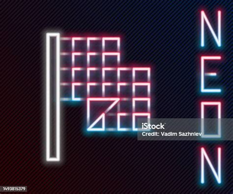 검은 색 배경에 격리 된 빛나는 네온 라인 체크 표시 플래그 아이콘 경주 플래그 다채로운 개요 개념 벡터 Championship에 대한 스톡 벡터 아트 및 기타 이미지